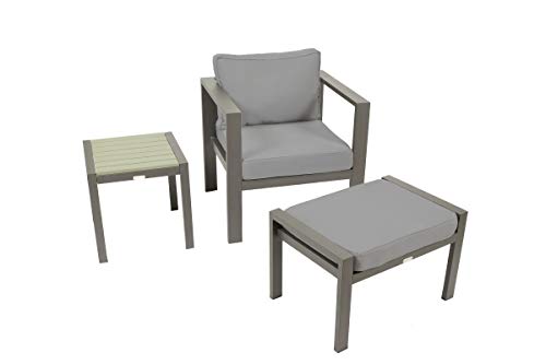 Tortuga Outdoor Sky-OTTO-Char Modern Aluminum Ottoman with Cushion, Charcoal