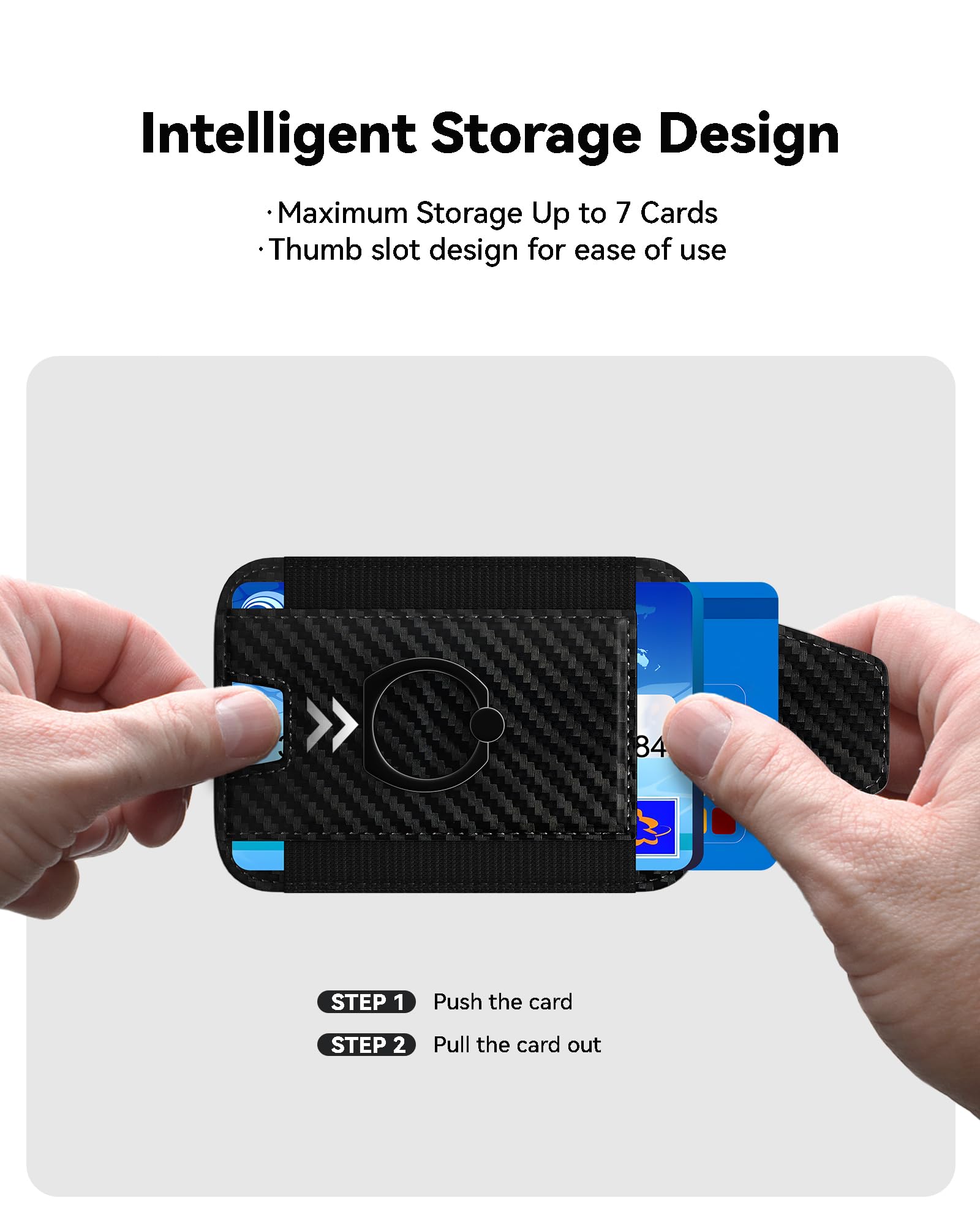 Amzone 3-in-1 Mag Safe Wallet, Leather Wallet with Phone Ring Stand, Mag Safe Wallet with Magnetic Flap for iPhone 15/14/13/12 Series, 7 Card Holder, Carbon Fibre Black