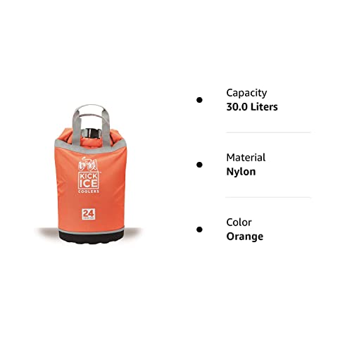 KickIce Dry Bag + Soft Cooler with PVC Free Leakproof Lining + Rolltop Closure for Kayaking, Beach, Rafting, Boating, Hiking, Camping and Fishing, Holds 24 Cans + Ice, 15L, Orange