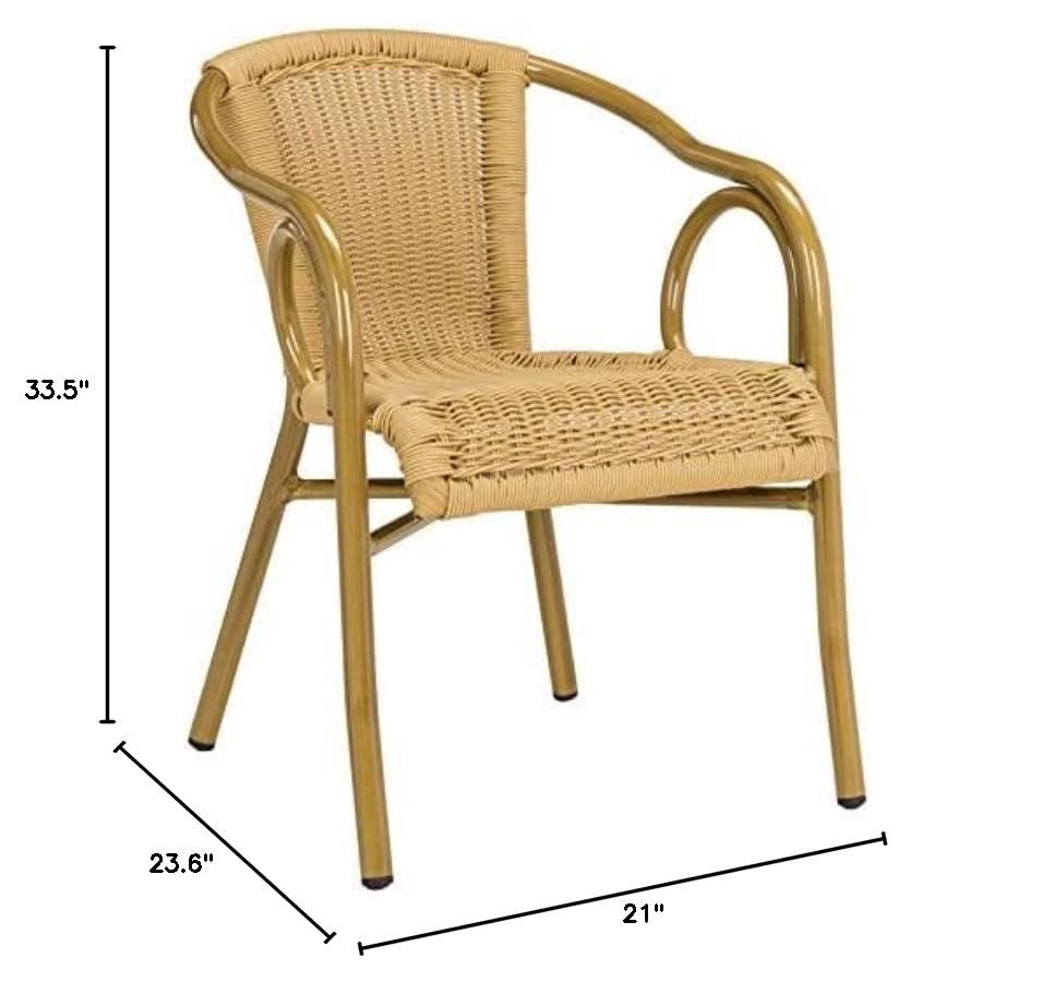 Safavieh PAT4000B-SET2 Outdoor Collection Dagny Natural and Light Brown Stacking Arm Chair