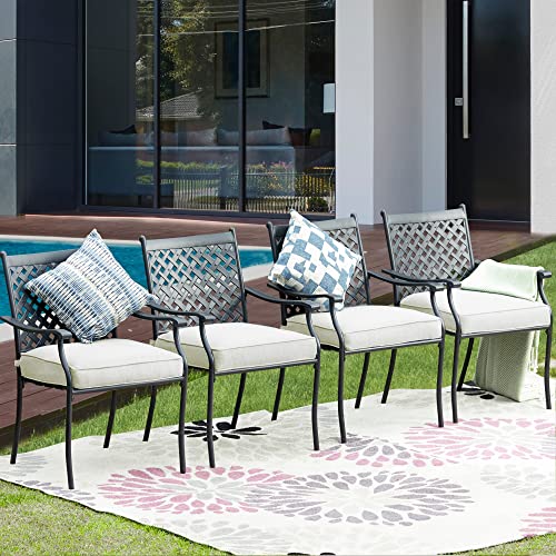 Top Space 4 Piece Metal Outdoor Wrought Iron Patio Furniture,Dinning Chairs Set with Arms and Seat Cushions (4 PC, White)