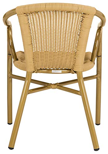 Safavieh PAT4000B-SET2 Outdoor Collection Dagny Natural and Light Brown Stacking Arm Chair