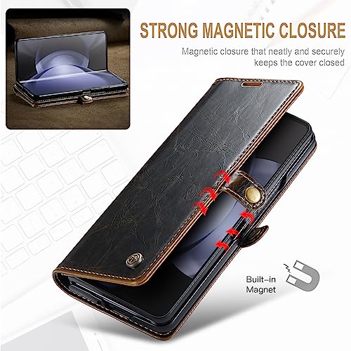 Peenpunk for Samsung Galaxy Z Fold 5 Wallet case, Leather Galaxy ZFold5 Wallet Case with Card Holder Flip Kickstand Magnetic Folio Cover (Brown)
