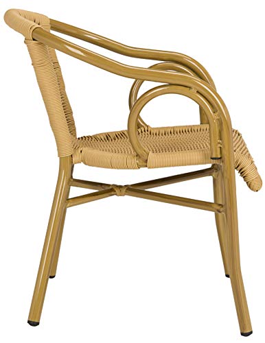 Safavieh PAT4000B-SET2 Outdoor Collection Dagny Natural and Light Brown Stacking Arm Chair
