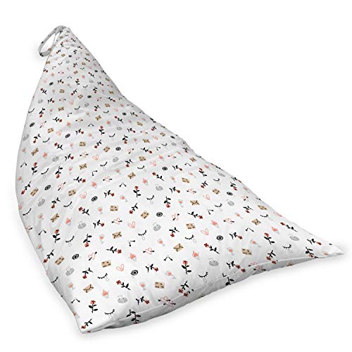 Ambesonne Valentine's Day Lounger Chair Bag, Romantic Day Along Tears on The Eye Rose Love Letters Breakups, High Capacity Storage with Handle Container, Lounger Size, Pale Grey Beige Coral