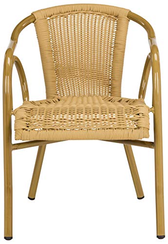 Safavieh PAT4000B-SET2 Outdoor Collection Dagny Natural and Light Brown Stacking Arm Chair