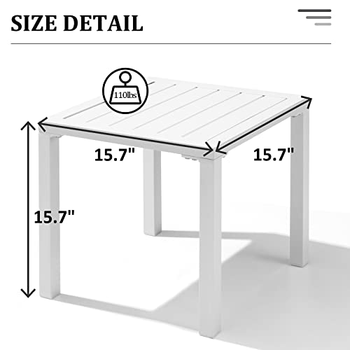 VredHom Outdoor Aluminum Side Table, Patio End Table Small Square Coffee Table for Backyard,Pool, Indoor, Easy Maintenance & Weather Resistant,White