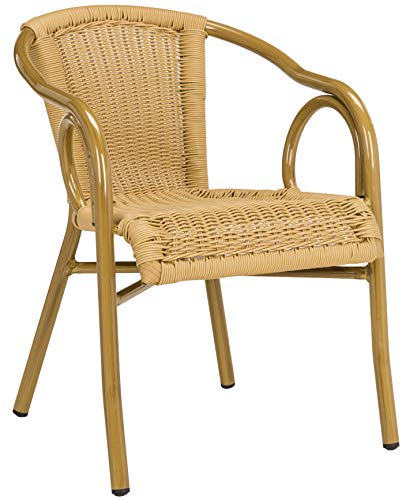 Safavieh PAT4000B-SET2 Outdoor Collection Dagny Natural and Light Brown Stacking Arm Chair