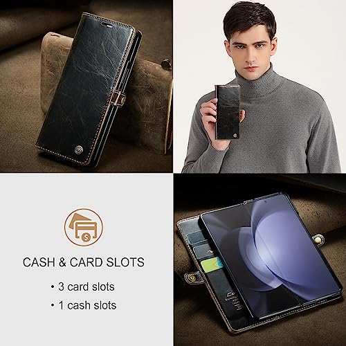 Peenpunk for Samsung Galaxy Z Fold 5 Wallet case, Leather Galaxy ZFold5 Wallet Case with Card Holder Flip Kickstand Magnetic Folio Cover (Brown)
