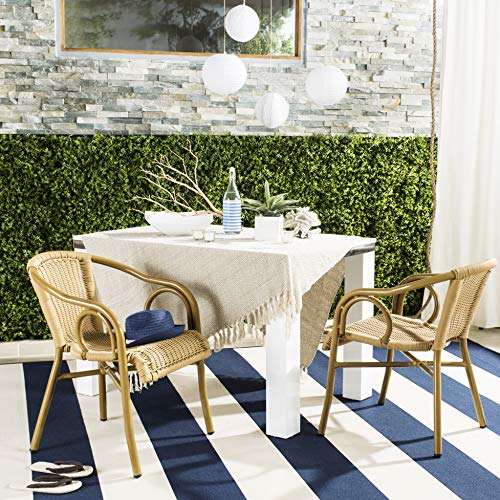 Safavieh PAT4000B-SET2 Outdoor Collection Dagny Natural and Light Brown Stacking Arm Chair