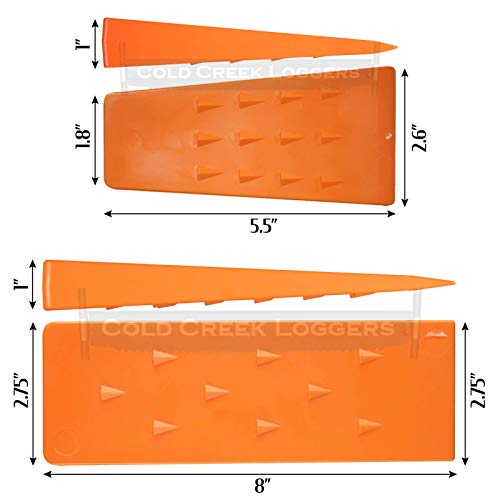 Cold Creek Loggers Made in USA Orange Spiked Tree Wedges for Tree Cutting Falling, Bucking, Felling Wedges Chainsaw Loggers Supplies, 3-5.5" and 3-8" Wedges Plus Free Storage Bag
