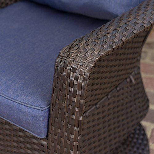 Christopher Knight Home Liam Outdoor Wicker Swivel Club Chairs with Water Resistant Cushions, 2-Pcs Set, Dark Brown / Navy Blue