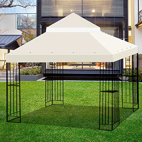 Rutile 10' X 10' Gazebo Canopy Replacement, 2 Tier Patio Cover Canopy Top- Dual Tier Gazebos Pavilion Cover-Beige