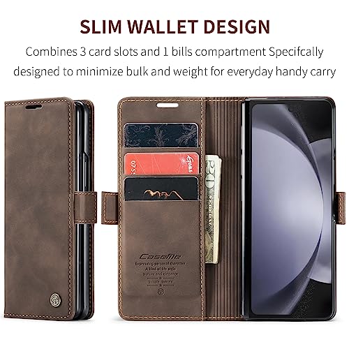 Peenpunk Galaxy Z Fold 5 Case, Leather Galaxy ZFold5 Wallet Case with Card Holder Flip Kickstand Magnetic Case Compatible with Samsung Z Fold 5 5G (Coffee)