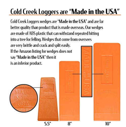 Cold Creek Loggers Made in USA Orange Spiked Tree Wedges for Tree Cutting Falling, Bucking, Felling Wedges Chainsaw Loggers Supplies, 3-5.5" and 3-8" Wedges Plus Free Storage Bag