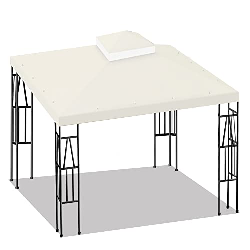Rutile 10' X 10' Gazebo Canopy Replacement, 2 Tier Patio Cover Canopy Top- Dual Tier Gazebos Pavilion Cover-Beige