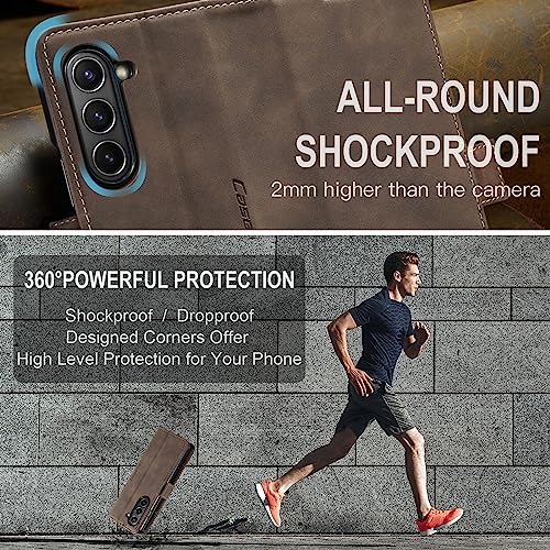 Peenpunk Galaxy Z Fold 5 Case, Leather Galaxy ZFold5 Wallet Case with Card Holder Flip Kickstand Magnetic Case Compatible with Samsung Z Fold 5 5G (Coffee)