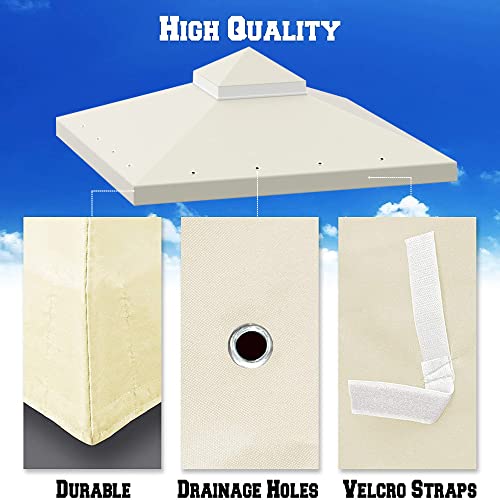 Rutile 10' X 10' Gazebo Canopy Replacement, 2 Tier Patio Cover Canopy Top- Dual Tier Gazebos Pavilion Cover-Beige