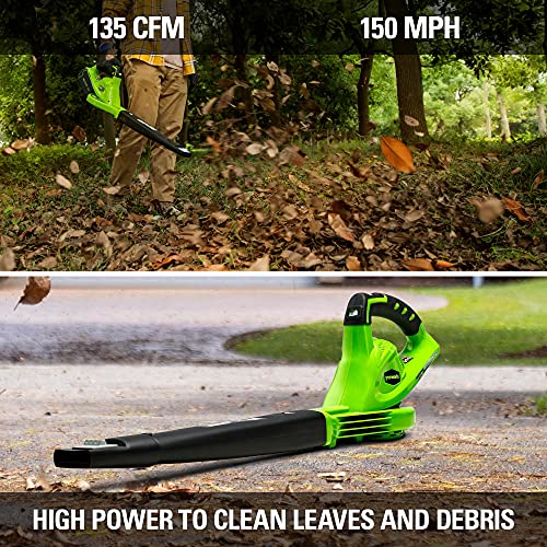 Greenworks 40V (150 MPH) Cordless Leaf Blower, 4.0Ah Battery and Charger Included 24212, 4Ah Battery & Charger, Gutter Cleaning Kit