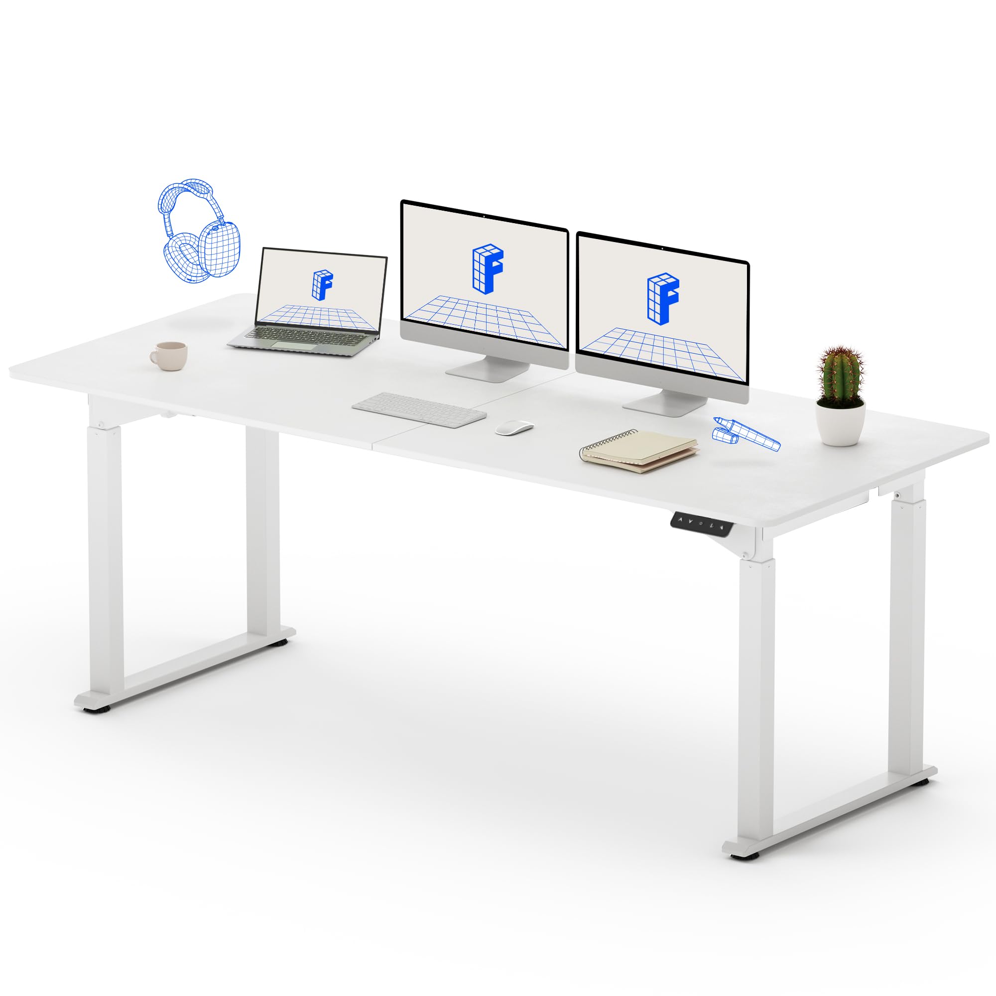 FLEXISPOT Dual Motors Standing Desk 71 x 32 Inch Adjustable Height Desk with Splice Board Home Office Computer Workstation Electric Sit Stand up Desk, White Top + White Frame