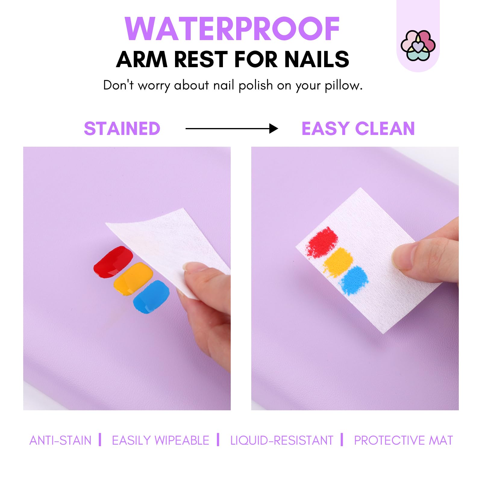 SAVILAND Arm Rest for Nails Tech Professional, Hand Rest for Nails Tech Purple Super-Comfort Big Nail Arm Restwith Microfiber Leather Mat Height Hand Pillow Cushion Nail Supplies Salon Manicure