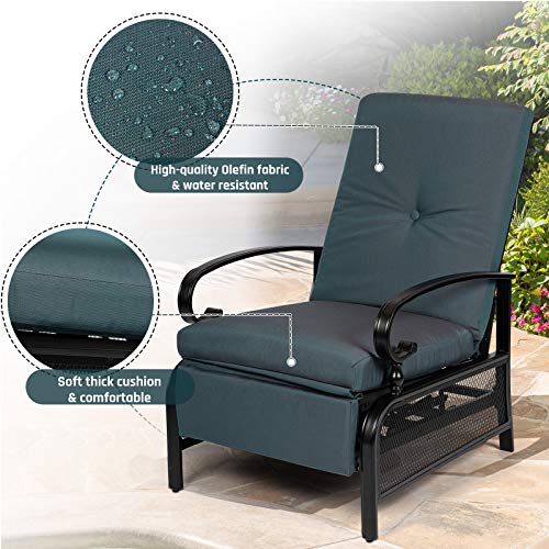 Oakcloud Adjustable Outdoor Lounge Chair Metal Patio Relaxing Recliner Chair Set with Bistro TableĀ and Removable Cushions(Peacock Blue)