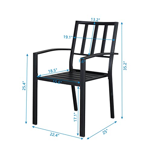 Outvita Patio Dining Chairs, Outdoor Heavy Duty Metal Seat with Armrest, Wrought Iron Stackable Chairs Set for Deck Porch Yard Garden Balcony, Supports 330 LBS, Set of 2 Black