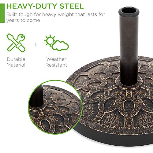 Best Choice Products 29lb Outdoor Patio Umbrella Stand Heavy-Duty Steel Round Umbrella Base w/Rustic Finish, 18in Diameter – Bronze