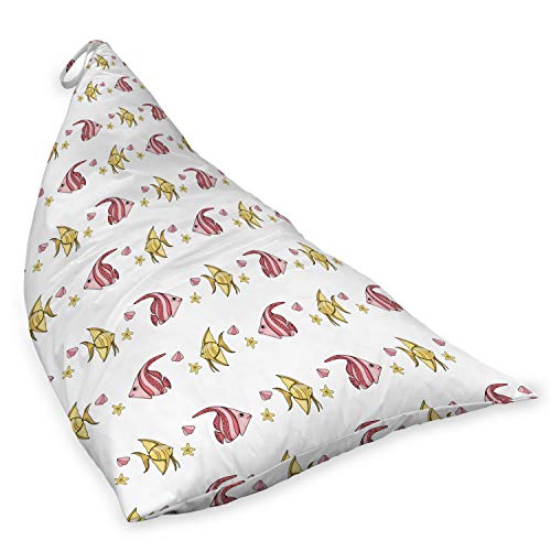 Ambesonne Ocean Lounger Chair Bag, Nautical Elements Exotic Fishes Seashells and Starfishes Underwater Life, High Capacity Storage with Handle Container, Lounger Size, Pink Yellow and White