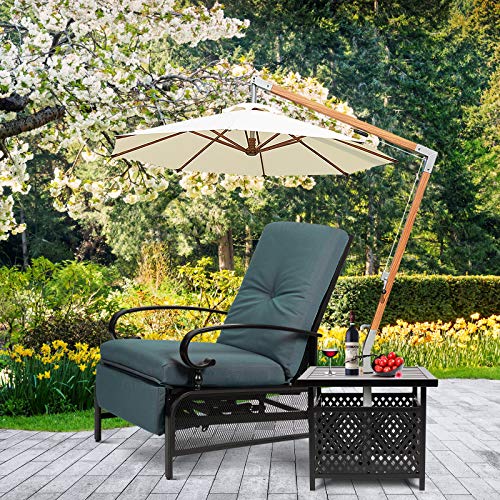 Oakcloud Adjustable Outdoor Lounge Chair Metal Patio Relaxing Recliner Chair Set with Bistro TableĀ and Removable Cushions(Peacock Blue)