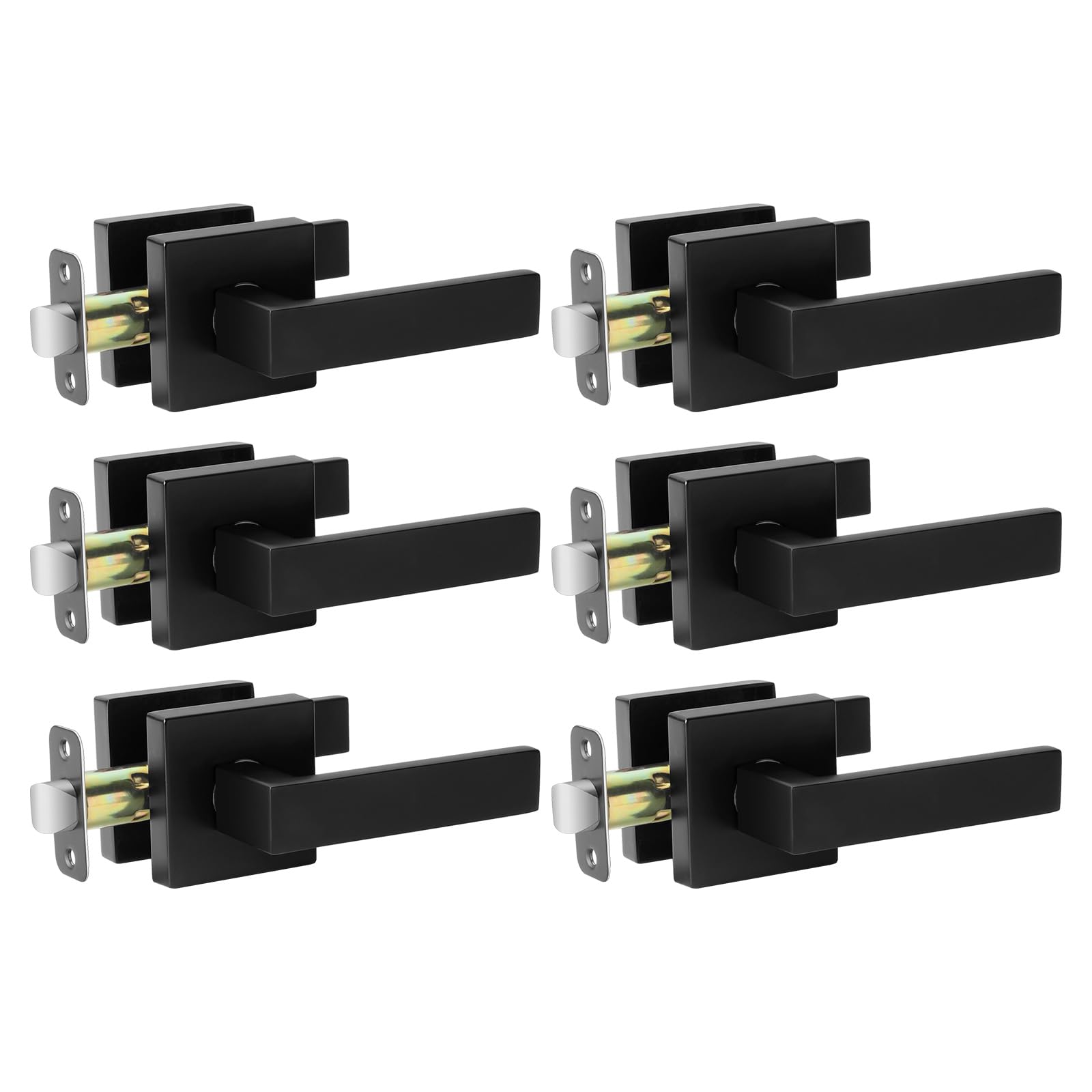 AEEKEL Matte Black Door Handle Interior Door Knob Passage Levers Set (No Lock), 6 Pack Heavy Duty Door Handle for Hall or Closet, Keyless Door Levers for Left Right Handle Doors