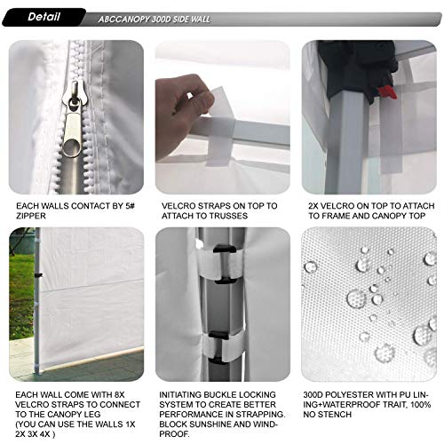ABCCANOPY Slant Leg Side Wall 10x10ft basa/8x8ft top, White (4 Walls Only, NOT Including Frame and Top)