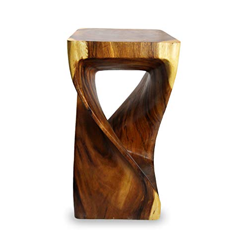 roro Handcarved Natural Farmhouse Rustic Acacia Wood Twist Stool | Accent End-Table Piece, Open-Quarter Twist 24 Inch Tall