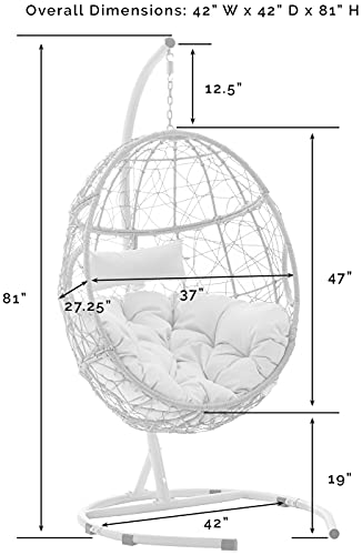 Crosley Furniture KO70230LB Cleo Indoor/Outdoor Wicker Hanging Egg Chair with Stand, Light Brown with Sand Cushions