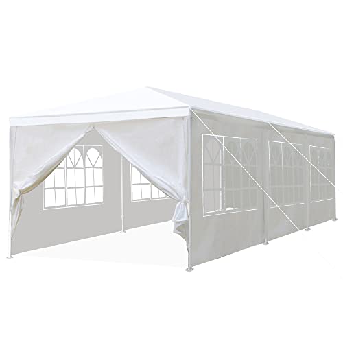 10x30 Outdoor Gazebo Wedding Party Tent White Canopy Pavilion with 8 Removable Sidewalls for Camping Shelter BBQ Cater Events Beach