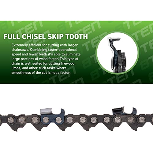 8TEN Full Chisel Skip Tooth Chainsaw Chain 24 Inch .050 3/8 84DL For Husqvarna 455 Rancher Echo CS-590 Stihl (2 Pack)