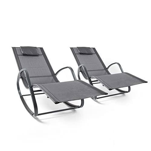 WeCooper Zero Gravity Rocking Chair, Patio Chaise for Indoor and Outdoor, Wavy Lounge Chair for Yard and Patio, Removable Headrest, Black and Silver, Twin Pack
