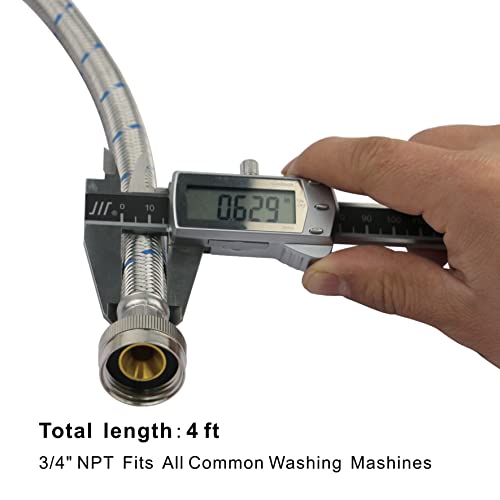 Premium Stainless Steel Washing Machine Hoses - 4 Ft Burst Proof (2 Pack) Red and Blue Striped Water Connection Inlet Supply Lines for Washer, Washer Hoses from Wellup