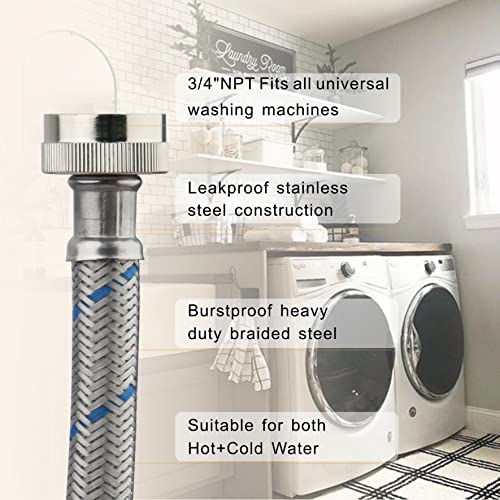 Premium Stainless Steel Washing Machine Hoses - 4 Ft Burst Proof (2 Pack) Red and Blue Striped Water Connection Inlet Supply Lines for Washer, Washer Hoses from Wellup