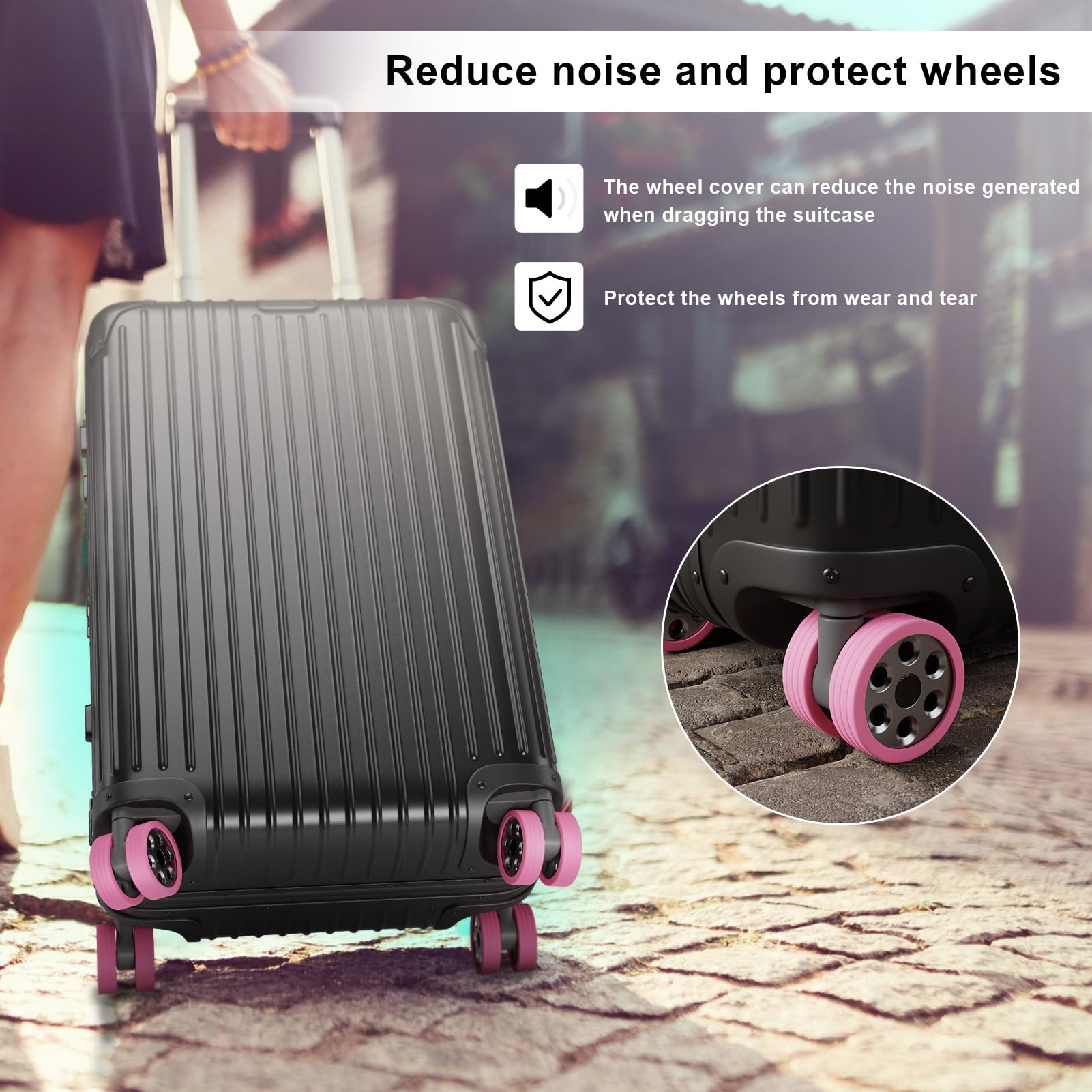 KAGM Luggage Wheels Covers, 8 pcs Luggage Suitcase Wheels Covers for most 8-spinner Wheels Luggage Sets,luggage spinner Wheels Silicone case with Wear-resistant, Anti-noise(Pink)