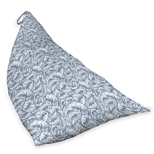 Ambesonne Waves Lounger Chair Bag, Japanese Ethnic Style Motifs Drawing Sea Storm Ocean Theme Marine Design, High Capacity Storage with Handle Container, Lounger Size, Blue Grey and White