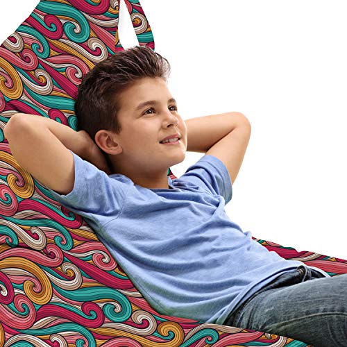 Ambesonne Funky Lounger Chair Bag, Color Stripes in Wavy Spiraling Contrast Toned Contours Art Design Doodle Like, High Capacity Storage with Handle Container, Lounger Size, Multicolor