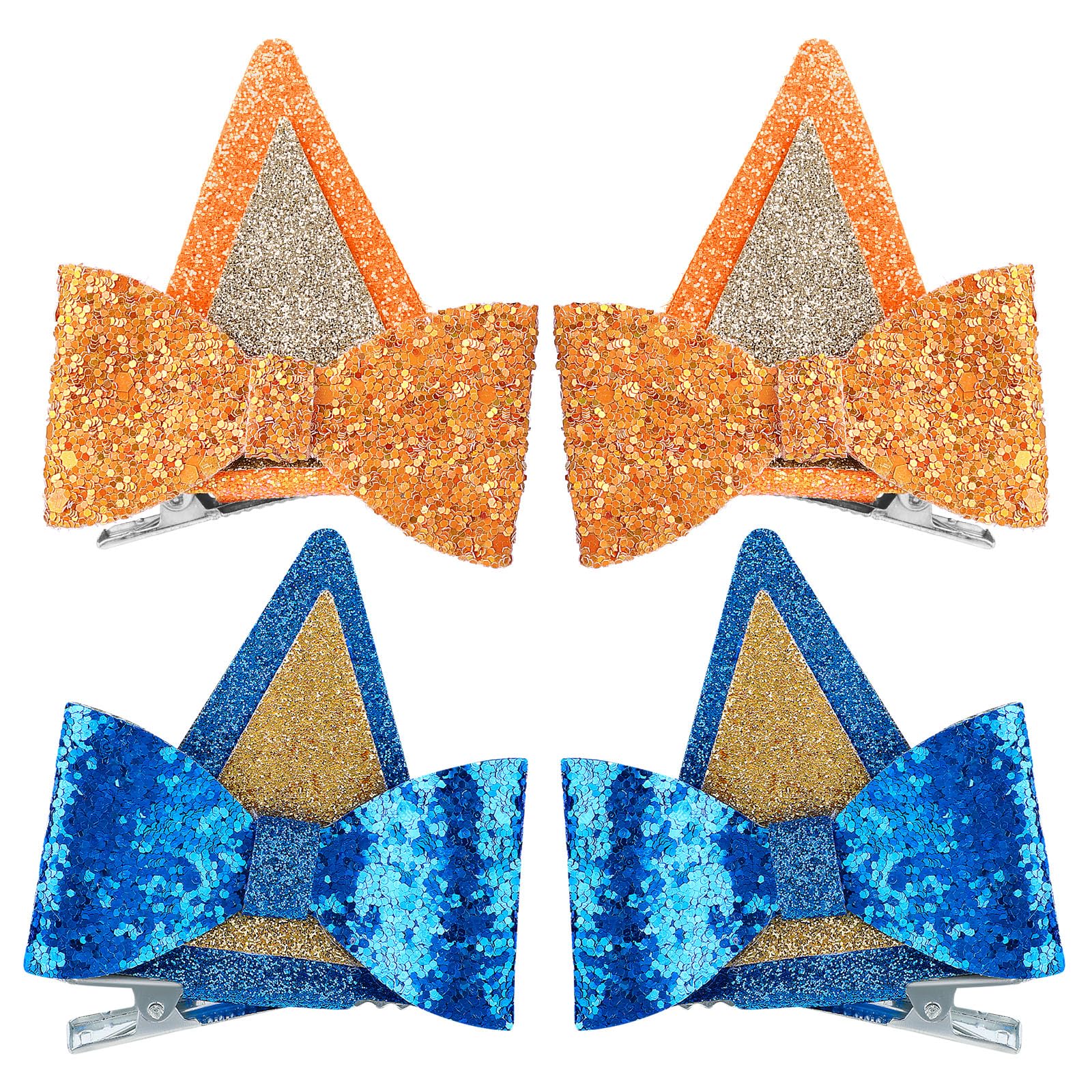 2 Pairs Blue Ears Hair Clips Dog Ears Hair Clips Glitter Bow Barrettes for Halloween Costume Birthday Decorations Blue Party Supplies