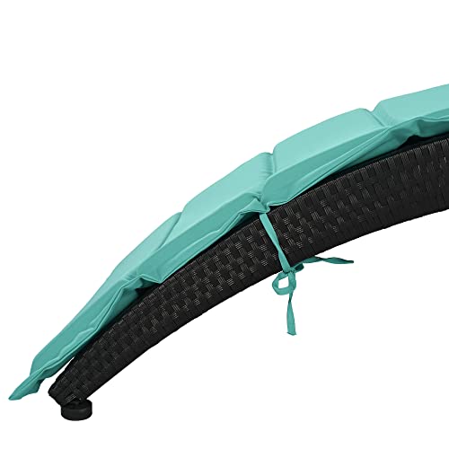 DHHU Foldable Chaise 2-Piece Sofa Set, Patio Wicker Sun Lounger with Removable Bolster Pillow, Green Cushion, Blue