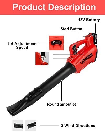 Vpment 460CFM 117MPH 18V Electric Cordless Leaf Blower-6 Adjustable Speeds,4.0 Ah Battery(Charger Included)