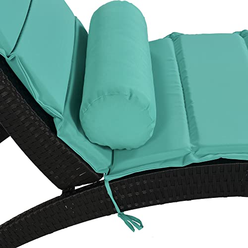 DHHU Foldable Chaise 2-Piece Sofa Set, Patio Wicker Sun Lounger with Removable Bolster Pillow, Green Cushion, Blue