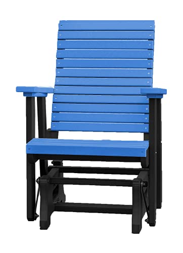 DutchCrafters Modern Horizontal Slat High Back Poly Glider Outdoor Patio Chair (Black & Blue)