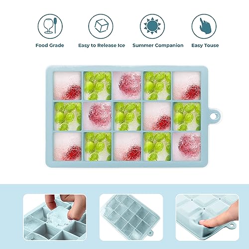 Ice Cube Trays 2 Pack, with Bear Ice Cube Mold and Removable Lid, Silicone Ice Cube Mold Easy-Release Flexible 15-cube Ice Trays and 24-cube Ice Trays for Whiskey, Cocktails