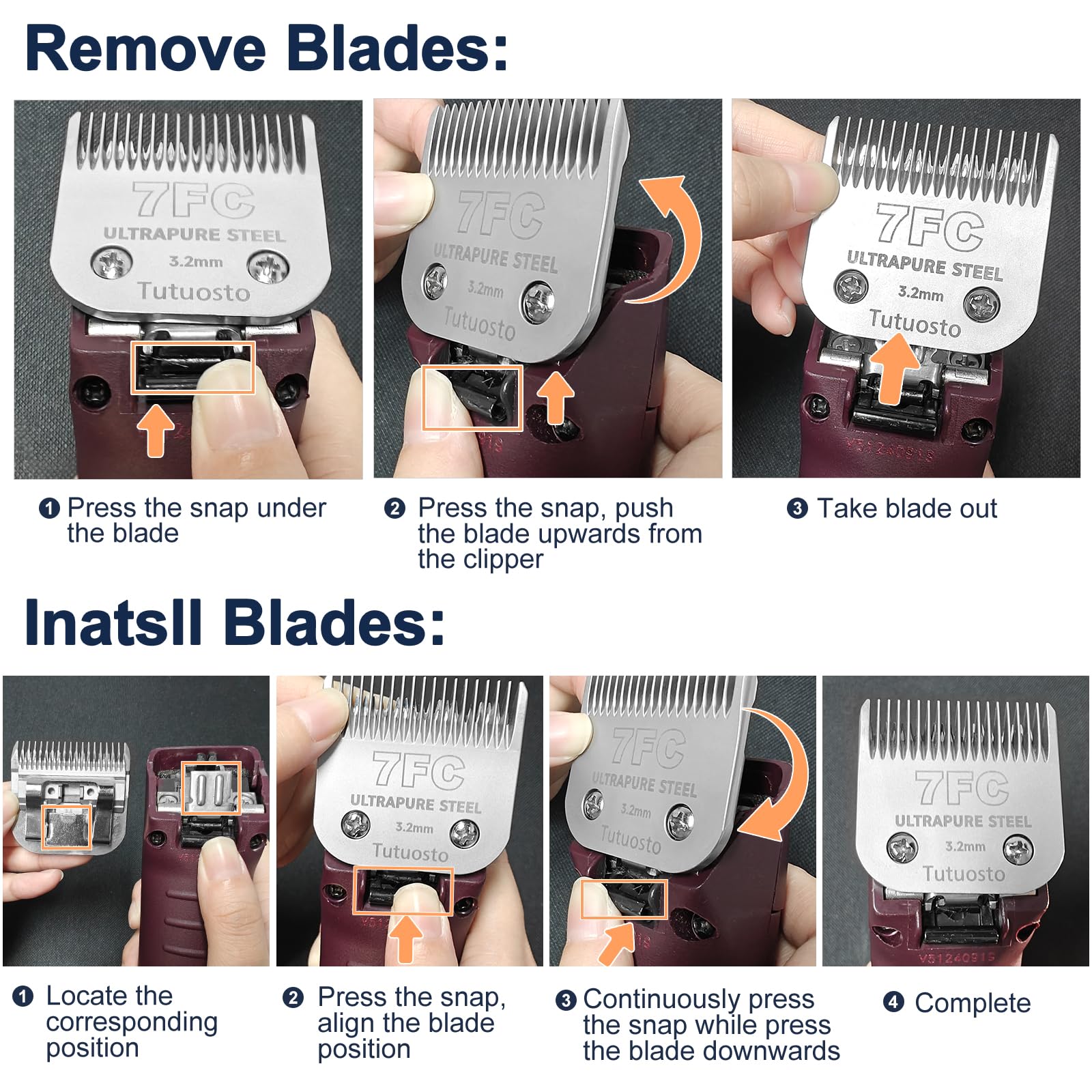 Tutuosto 7FC Clipper Blades Pet Grooming Clipper Replacement Blades Detachable Blade Compatible with andis/wahl/Oster Dog Clippers
