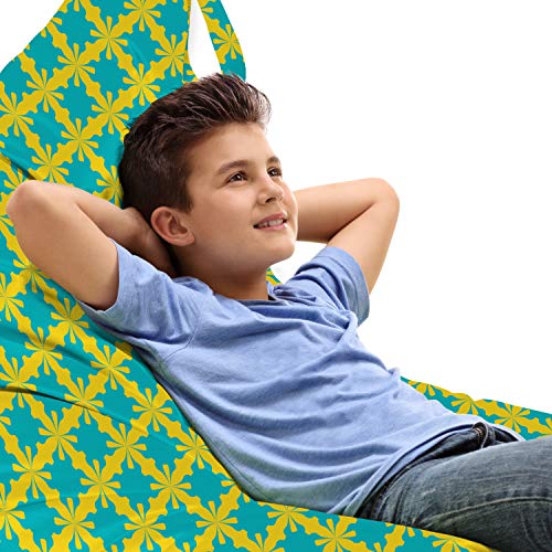 Ambesonne Victorian Lounger Chair Bag, Bicolored Modern Damask Design of Rococo Retro Effect Pattern, High Capacity Storage with Handle Container, Lounger Size, Turquoise and Earth Yellow